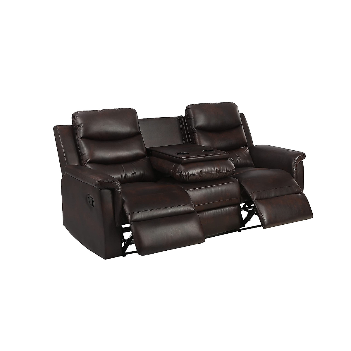 Verfur Double Recliner RV Sofa with Console |Faux Leather Motion Couch with 2 Cup Holders, 3-Seater Loveseat Couches with Flipped Middle Backrest, Home Theater Seating Living Room Furniture Sets