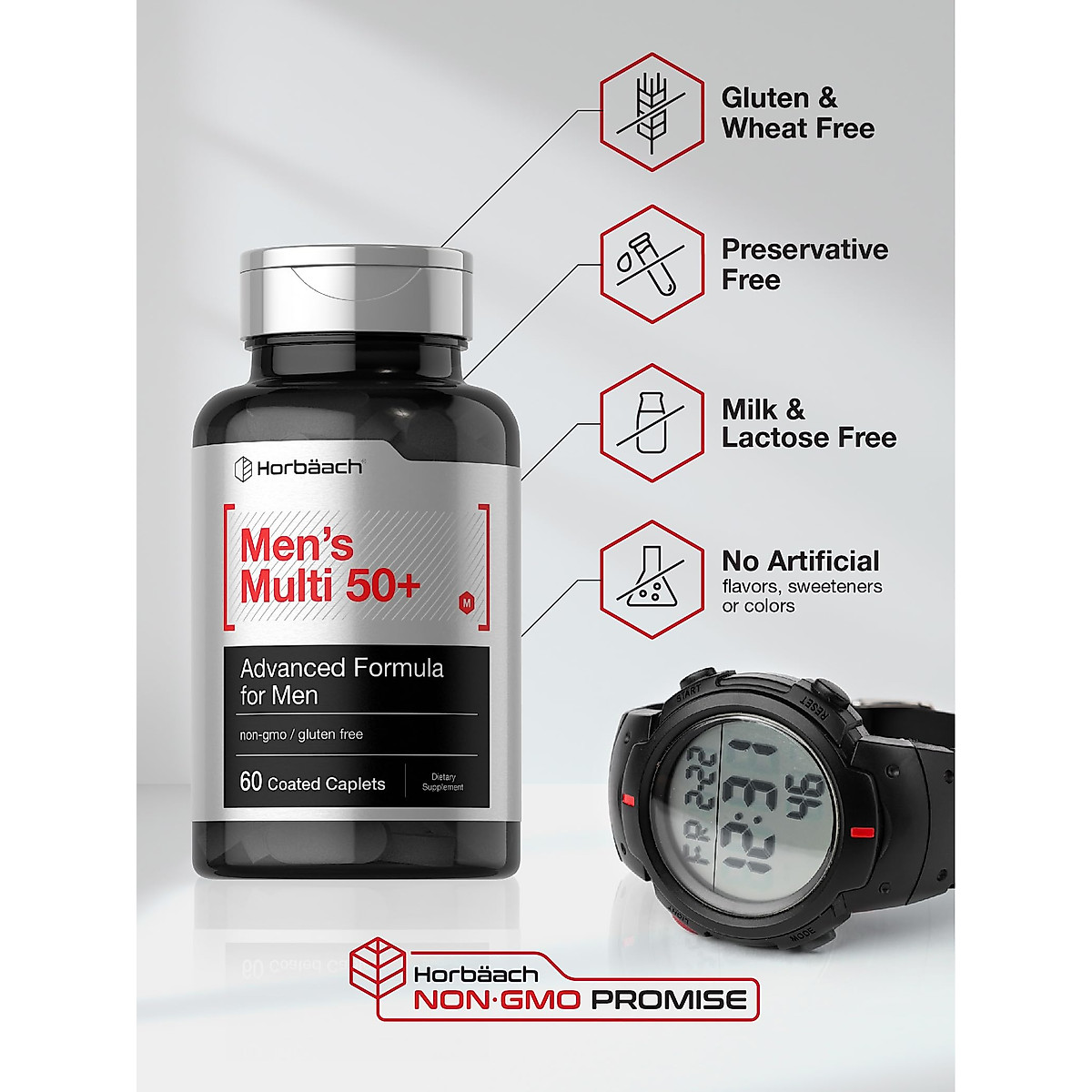 Horbäach Men's Multivitamin 50 Plus | 60 Caplets | Non-GMO & Gluten Free Supplement