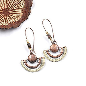 Lightweight Handmade Weave Boho Bohemian Fan Shape Earrings for Women Geometric Dangle Drop Hollow Half Round African Tribal Ethnic Jewelry (Copper)