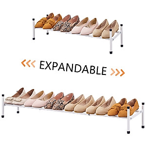 Tajsoon Expandable Shoe Rack Organizer, 1 Tier Adjustable & Stackable Shoe Shelf, Metal Iron Shoe Storage Organizer for Closet Bedroom Entryway, White