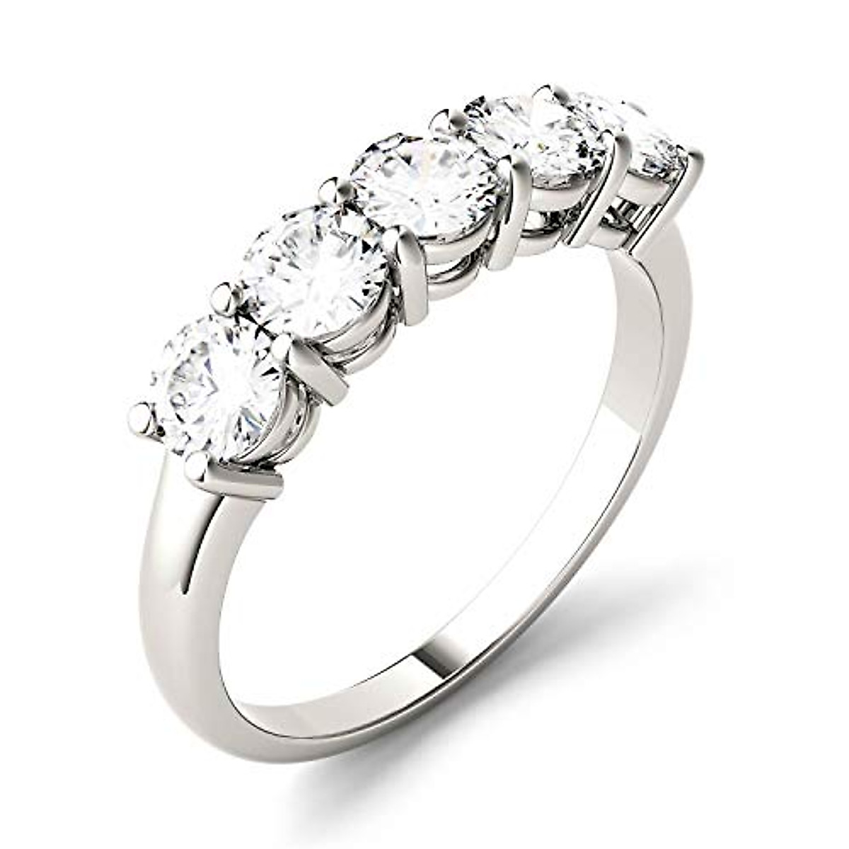 Charles & Colvard Created Moissanite 4mm Round Cut Wedding Band for Women | 1.15 cttw DEW | Lab Grown | Solid 14K White Gold with Rhodium | Size 8.5