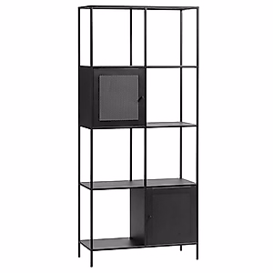 Aienid Metal Black Bookcase 70.7 H X 13.7 W X 31.2 D Black Metal 2-Door Bookcase with 2 Metal Mesh Doors and Versatile Storage Bookcase