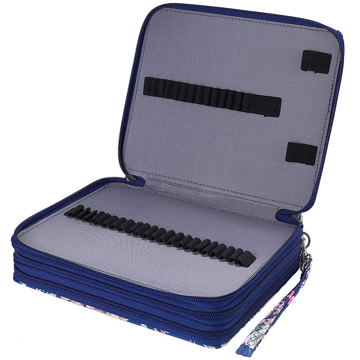 Shulaner 120 Slots Colored Pencil Case with Zipper Closure Large Capacity Blue Rose Oxford Pen Organizer Flower Pencil Holder