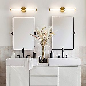 KAISITE Gold Bathroom Light Fixture - Modern Bathroom Vanity Light Dimmable LED Bathroom Sconce Wall Lighting Fixture with Double Layer Shades 13W 4000K 23inch Bath Vanity Light Bar over Mirror