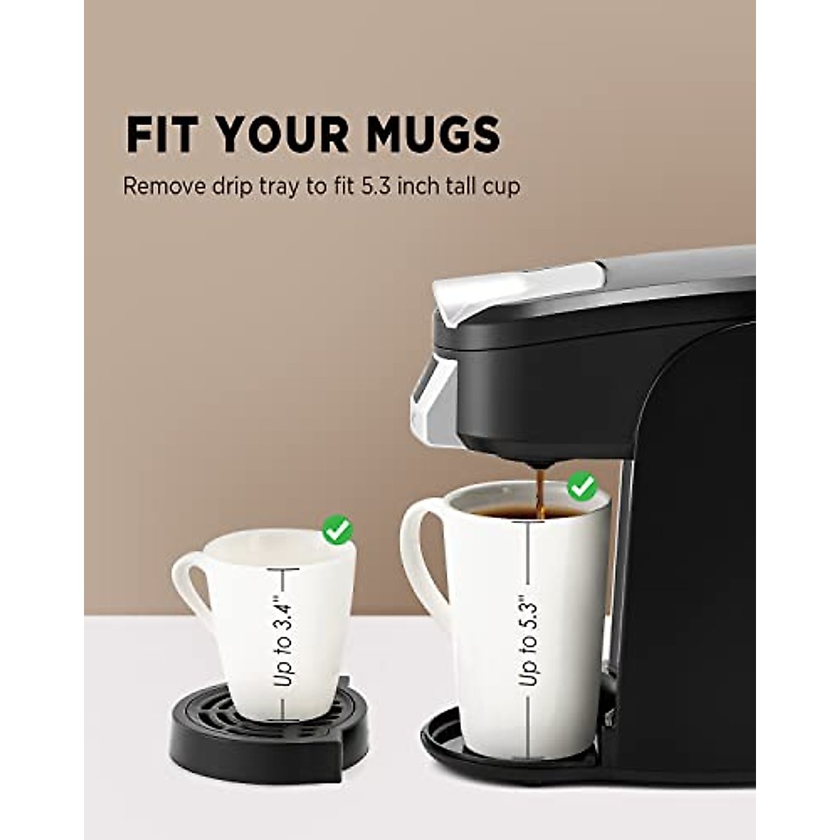 CHULUX Upgrade Single Serve Coffee Maker, 12oz Fast Brewing Machine Brewer Compatible With Pods & Reusable Filter, Auto Shut-Off, One Button Operation, for Hotel, Office, or Travel