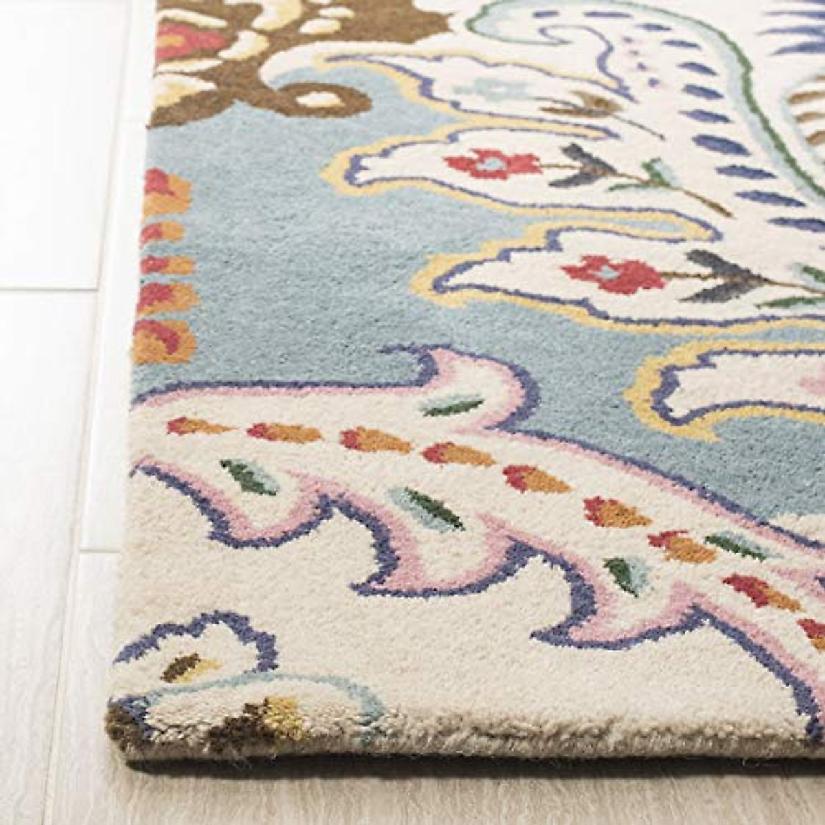 SAFAVIEH Bella Collection 10' x 14' Ivory/Blue BEL118A Handmade Boho Premium Wool Area Rug