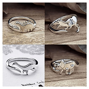 Sterling Silver Cute Dinosaur Ring Sets Silver Band Ring Stackable Finger Rings Sliver Rings Adjustable Minimalist Rings Tiny Dragon Rings for Women Men Jewelry Gifts Toddler Ring (silver, One Size)