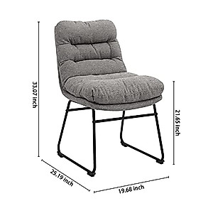 CangLong Modern Accent Kitchen Chairs with Fabric Soft Padded Back in Checkered Pattern and Chrome Legs, Set of 2,Grey