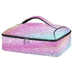 Kcldeci Insulated Thermal Food Carrier Insulated Casserole Carrier for Hot or Cold Food,Fun Rainbowcolor Glitter Sparkle Insulated Tote Bag for Potluck Cookouts Parties Picnic,Lasagna Lugger