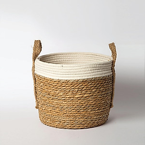 Porto Boutique Seagrass Basket w/Handles - Classic Coastal Charm, Exquisite Versatile & Stylish Natural Storage & Subtle Woven Décor Solution in Timeless Elegant Cream Hue - Home Essential (Large)