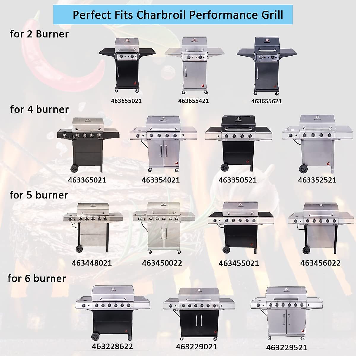Grill Rplacement Parts for Charbroil Performance 4 Burner 463365021 463365522 463352521, 5 Burner 463448021, 4-Burner 463366022, G325-0002-W1 Heat Plate, G327-2100-W1 Burner, Igniter, Crossover Tube