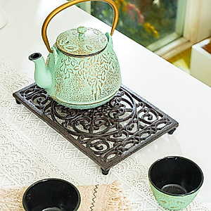 Sungmor Rectangle Cast Iron Trivets, Metal Trivet for Hot Pots and Pans, Heavy Duty Rustic Wood Stove Tea Pot Trivet, Decorative Hot Pot Holder for Kitchen Counter and Dining Table