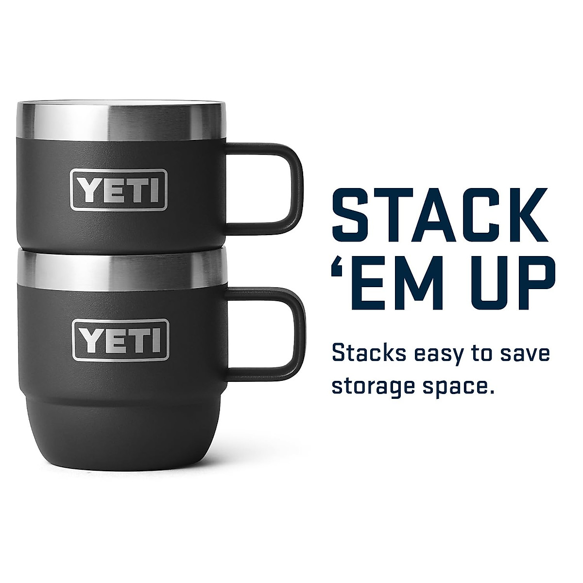 YETI Rambler 6 oz Stackable Mug, Stainless Steel, Vacuum Insulated Espresso/Coffee Mug, 2 Pack, Black