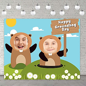Happy Groundhog Day Banner Background Cute Animals Peeking Out Hole Theme Decor for Season Forecast 1st Birthday Party Spring February 2nd Holidays Festival Groundhog Day Supplies Favors Decorations