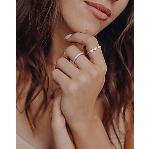 14k Gold Plated Wedding Rings for Women Silver Rings Stacking Simulated Engagement Bands Set Round 5A CZ Dainty Rings Size 8 by KOOLFIN