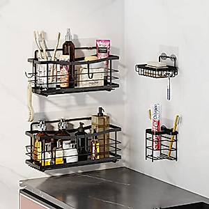 Couguarack Adhesive Shower Caddy Basket Shelf , Stainless Steel Organizer Storage Bathroom Shower Rack , Wall Mounted and No Drilling (4-pack Black)