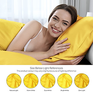 Ahmedani Linen Yellow Satin Pillowcase for Hair and Skin, 100% Satin Pillowcase Standard Set of 2 with Envelope Closure Lemon Chrome 20x26 inches