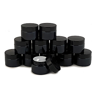 Vivaplex, 12, Black, 1 oz, Round Glass Jars, with Inner Liners and black Lids
