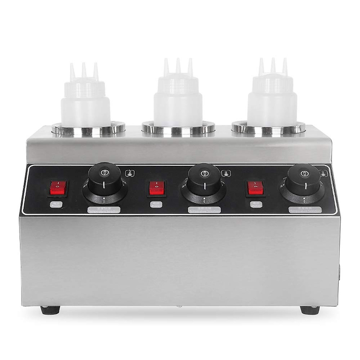 Electric Food Sauce Warmer Heater,Jam Heat Preservation Machine, Multifunction Topping Fondue Warmer, Cheese Dispenser with 3 Squeeze Sauce Bottles 240W