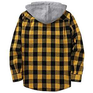SCODI Mens Flannel Hoodie Shirt Casual Button Down Plaid Jacket Shirts Stylish Long Sleeve Shirts with Pocket Yellow Large