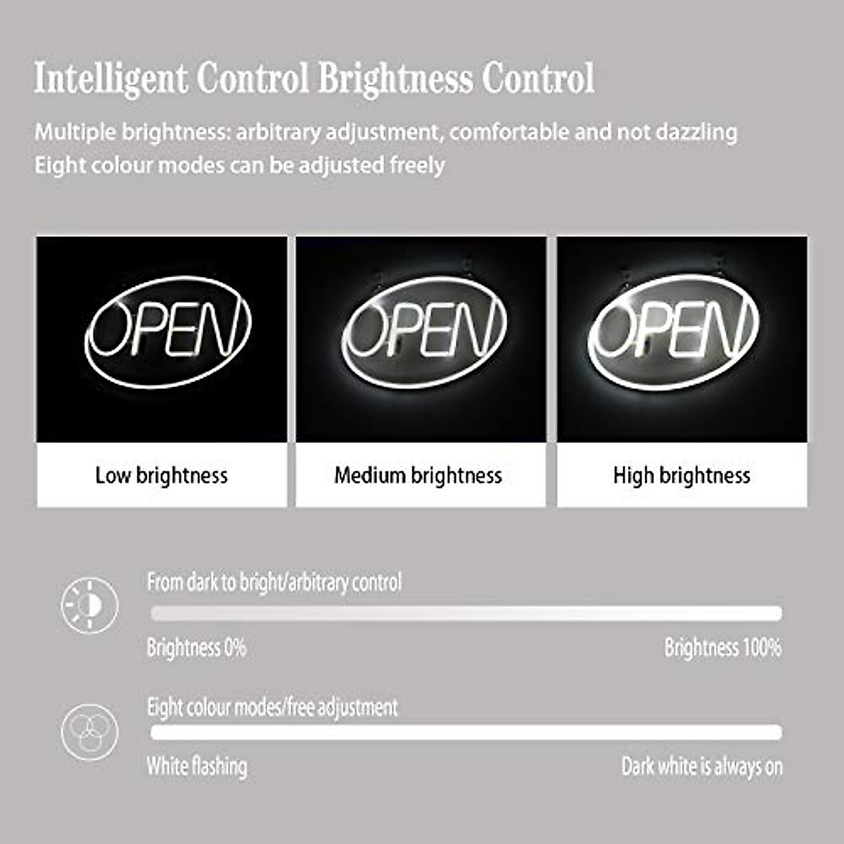 AMEVRGTHS Open Neon LED Sign Light for Business Window, 8 LED Lighting Modes, 16"x 10", Battery/USB Powered with Remote Control Adjustable Brightness for Door Sign Birthday Party Christmas (White)