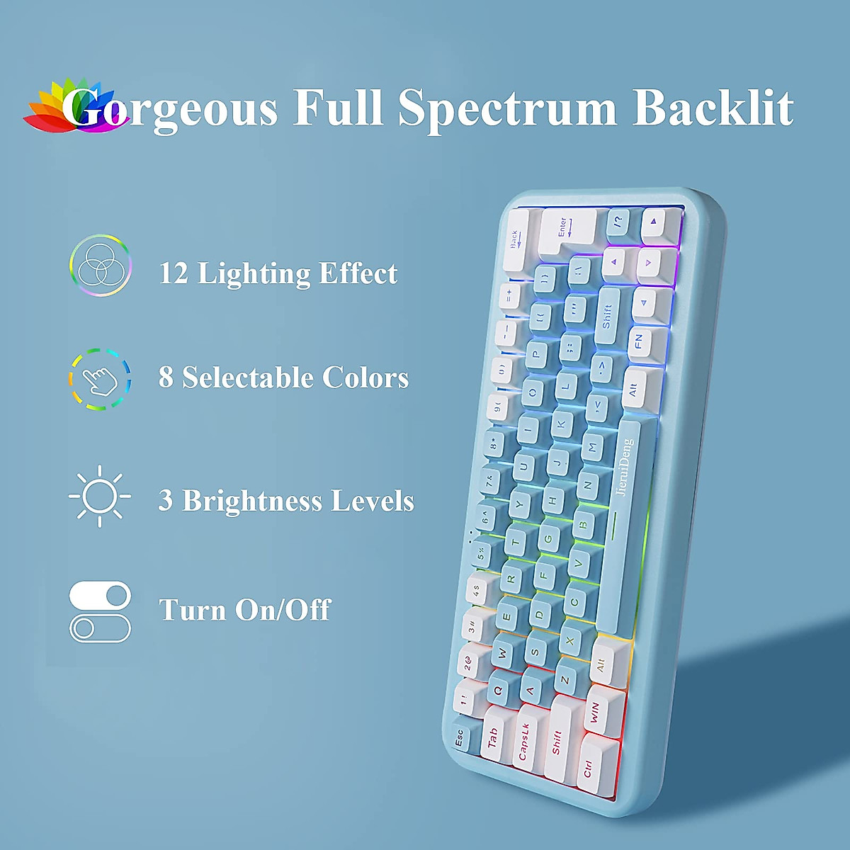 60% Wireless Gaming Keyboard,Rechargeable RGB Backlit Keyboard with Hand Rest,2.4G USB Connection,Compact 63-Key Quiet Computer Office Keyboards for PC Windows Desktop Laptop Mac Smart TV Box (Blue)