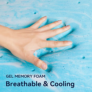 Vyfipt 4 Inch Mattress Topper Cal King, Gel Infused Memory Foam Mattress Topper, Ventilated Design, CertiPUR-US Certified, Blue