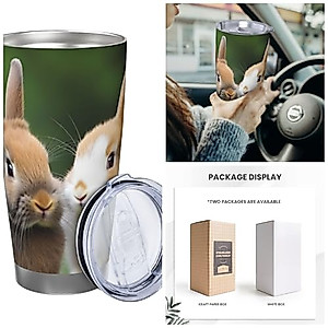 Cute Rabbits Tumbler with Lid and Straw 20oz Stainless Steel Car Cup for Hot and Cold Drinks, Double Wall Insulated Travel Coffee Mug Reusable Drink Thermos Cup Birthday Gifts