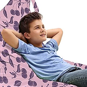 Lunarable Fruits Lounger Chair Bag, Illustration of Fresh Cherries on Branches with Leaves in Spring Tones, High Capacity Storage with Handle Container, Lounger Size, Blush and Pale Eggplant