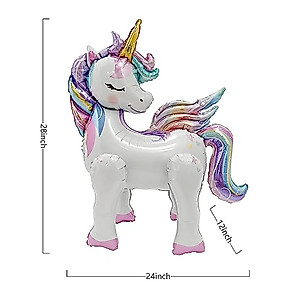 Self-Standing Unicorn Balloons for Birthday Decorations Rainbow Unicorn Party Supplies Unicorn Foil Balloon - 28 Inch, Pack of 2