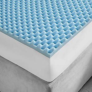 Sleep Philosophy Gel Infused Memory Foam Mattress Topper Luxurious, All Season Enhanced Bed Support, King, 1.5" Thick, without Cover Blue