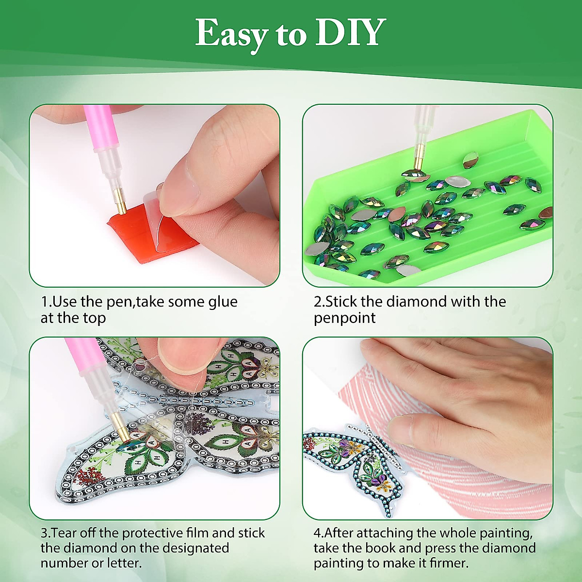 3 Pieces DIY Diamond Painting Suncatcher Wind Chimes, 5D Double Sided Hanging Diamond Art Wind Chime Painting Ornaments with Crystal Pendant for Home Garden Decoration Adults Kids Gift