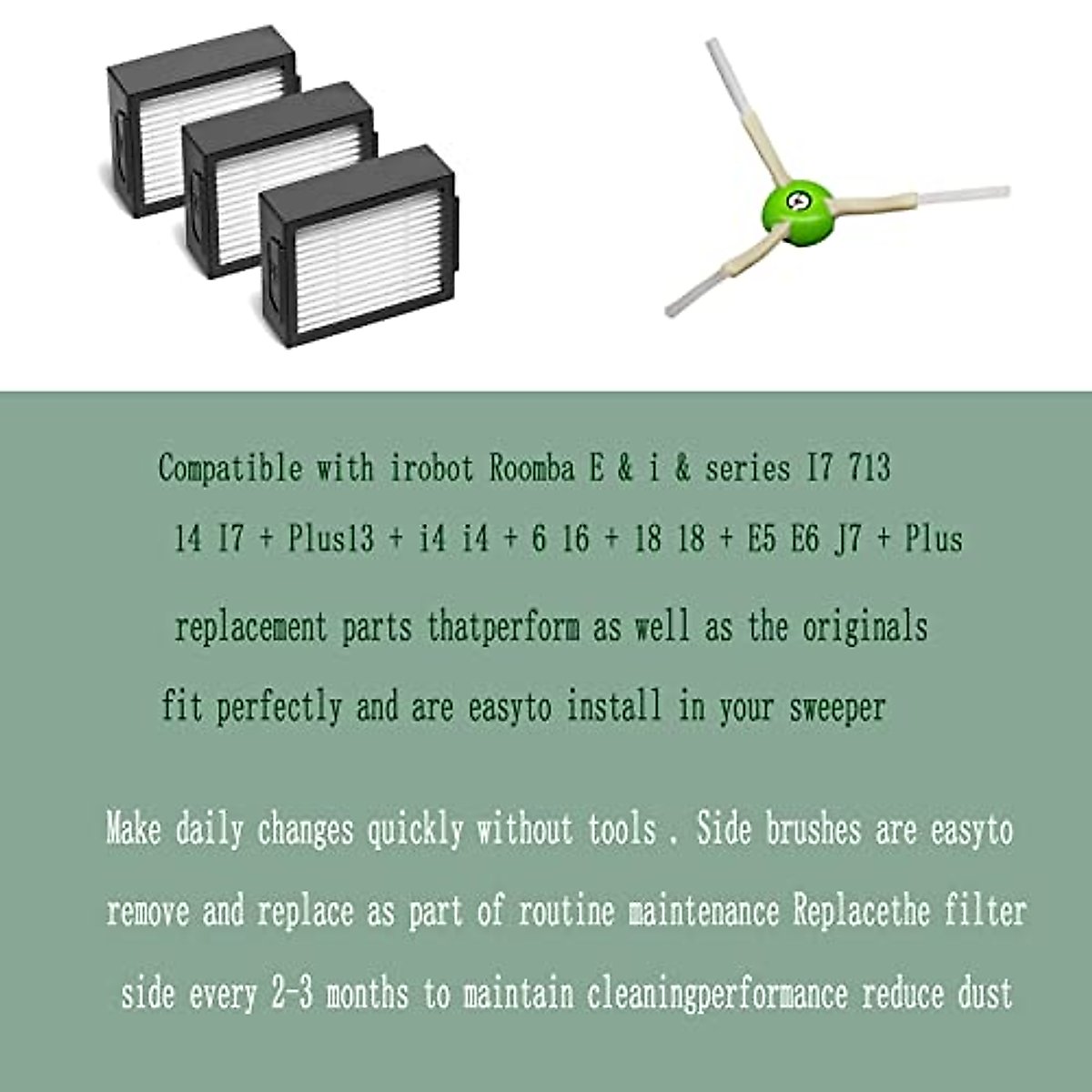 KAZETEC Replacement Parts Compatible for iRobot Roomba E&i&j Series i7 j7 i3 i4 i7+ Plus i3+ i4+ i6 i6+ i8 i8+ E5 E6 j7+ Plus,4 filters,4 side brushes