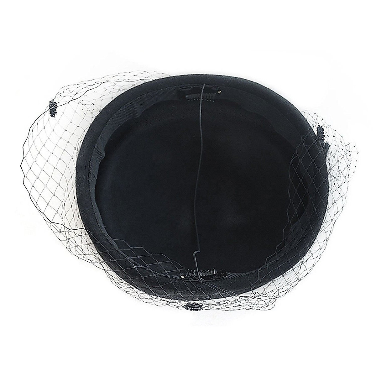 Pillbox Hat Fascinator Beret Wedding Party Top Hat Church Wool Hat for Women (Black)