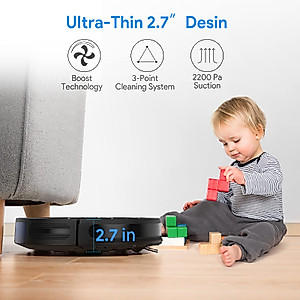 Bagotte BG800 Robot Vacuum Cleaner, Wi-Fi Connection Mapping, 2200Pa Suction, Alexa & App Control, Boundary Strips Included, Quiet, Self-Charging, Ideal for Pet Hair, Carpets, Hard Floor