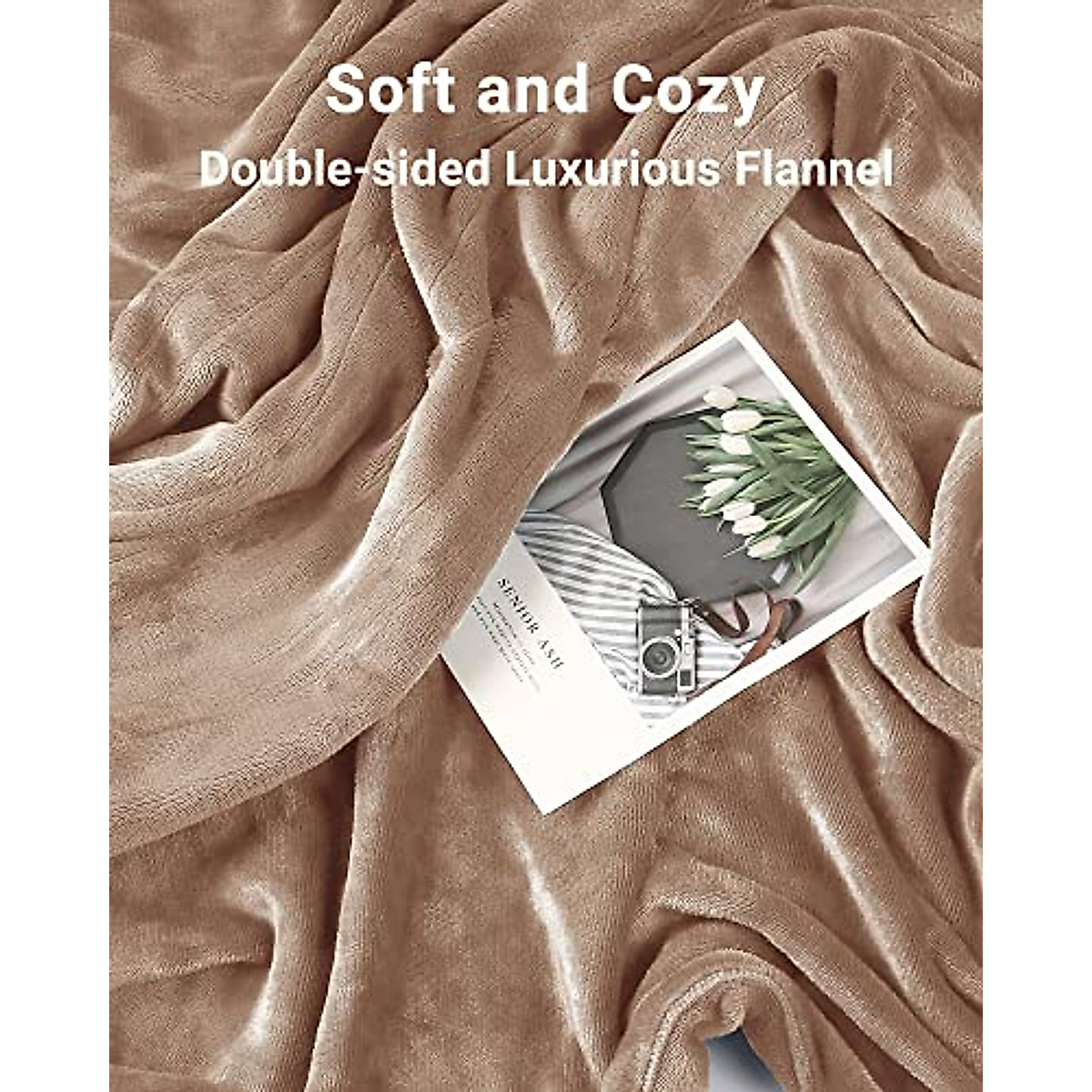 Heated Blanket 62 x 84 Inches Double Sided Extremely Soft Flannel Electric Blanket Twin Size Machine Washable Fast Heating with 4 Heating Levels & 10 Hours Auto Off, Home Office Use, Light Brown