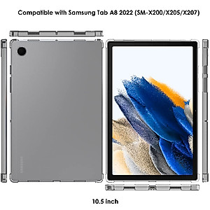 Case for Galaxy Tab A8 Case 2022, Clear Rubber Soft Skin Silicone Side Corner Protective Cover for Samsung Galaxy Tab A8 Case 10.5 inch 2022 Tablet (SM-X200/X205/X207) - Transparent