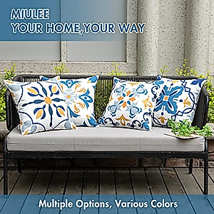 MIULEE Outdoor Waterproof Throw Pillow Covers Set of 4 Fall Boho Floral Pattern Farmhouse Luxury Decorative Square Pillowcases for Chair Patio Garden Couch Tent Balcony Sofa 18x18 Inch Blue