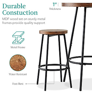 Best Choice Products Bistro Dining Set 3 Piece, Modern Round Counter Height Pub Table, Compact High Top with Bar Stools Pub Dining Set for Kitchen, Breakfast Room - Medium Brown
