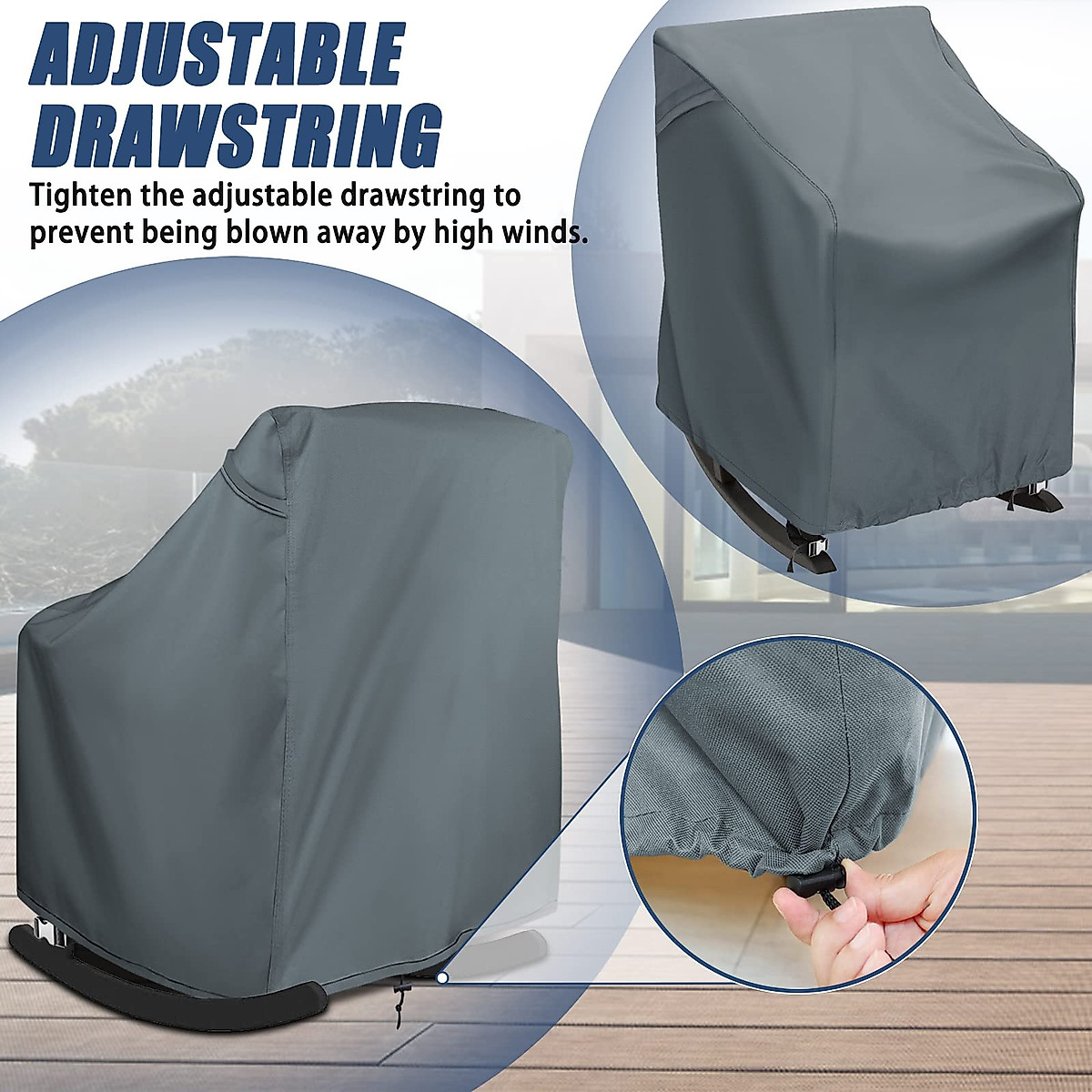 2 Pack Patio Rocking Chair Cover 27.5" L x 32.5" D x 39" H 420D Waterproof Oxford Fabric Production Outdoor Furniture Rocking Chair Covers - Grey