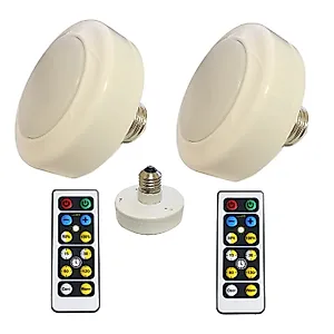 KEFA 2 Packs Battery Operated Light Bulbs No Electricity for Lamps,AA Battery Light Bulb with Remote Control,Battery Powered LED Puck Lights with E26 Screw in for No Hardwired Lighting Fixture