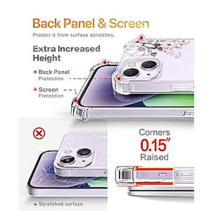 GVIEWIN Case Compatible with iPhone 14 Plus 6.7 Inch,with Screen Protector + Camera Lens Protector, Clear Flower Shockproof Soft Protective Floral Designed Women Phone Cover, 2022 (Aster/Purple)