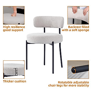 DYHOME Light Grey Dining Chairs Set of 4, Modern Dining Room Chairs Mid-Century, Round Upholstered Kitchen Chairs with Black Metal Legs, Boucle Sherpa Dining Chair