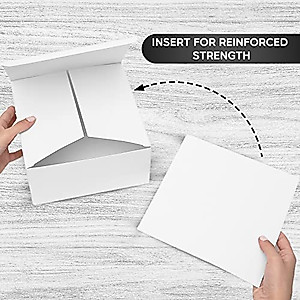Set of 6 Glossy Laminated Gift Boxes, Boxes For Wrapping Gifts 8x8x4 Inches, Gift Boxes For Presents Includes 1 White Shredded Filling Paper Bag and 1 Black Satin Ribbon, Gift Box in Color White.