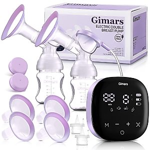 Giamrs Electric Breast Pump, Upgraded Double Breastfeeding Pump with 4 Modes & 36 Levels, 2 Sizes Flanges, Portable Rechargeable Breast Pumps for Travel, Home, Driving & Office