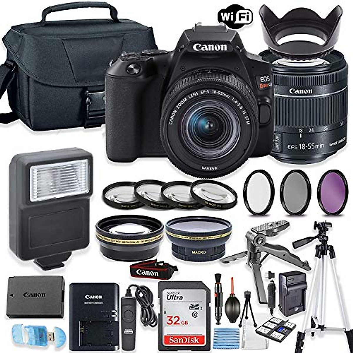 Canon EOS Rebel SL3 DSLR Camera Bundle with Canon EF-S 18-55mm STM Lens + 32GB Sandisk Memory + Camera Case + Digital Flash + Accessory Bundle (Renewed)
