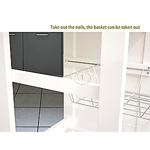 FUQIAOTEC 20" Small Size Rolling Mobile Kitchen Island, Kitchen Cart with Drawer and Storage Cabinet, Coffee Cart on Wheels, 3 Storage Wine Racks on The Side (White)