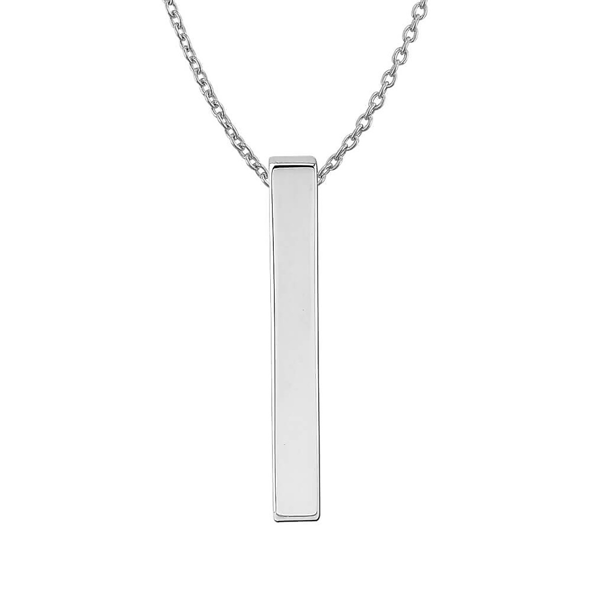 Sterling Silver Plain Vertical Bar Pendant Necklace, 18"