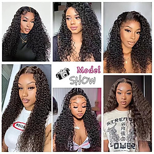 13x4 Lace Front Wigs Human Hair Deep Wave Curly Lace Frontal Wigs Glueless 180% Density Pre Plukced With Baby Hair HD Transparent Unprocessed Brazilian Virgin Human Hair Wigs Natural Color 22inch