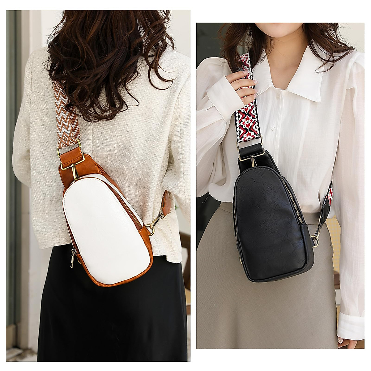 Huwzder Sling Bag for Women PU Leather Sling Bag Small Crossbody Sling Backpack Multipurpose Chest Bag for Women Cycling (A-Orange)